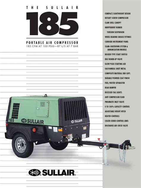 Sullair 185 Spec Sheet 1 Download Free Pdf Engines Valve