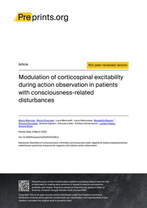 Pdf Modulation Of Corticospinal Excitability During Action Observation In Patients With
