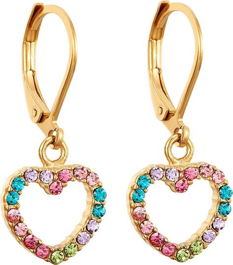 Earrings For Girls 18k Gold Plated Multicolor Heart Hypoallergenic
