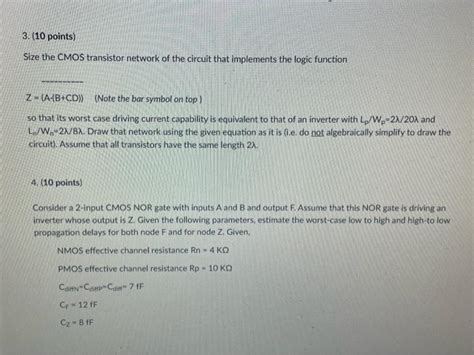 Solved 3 10 Points Size The Cmos Transistor Network Of