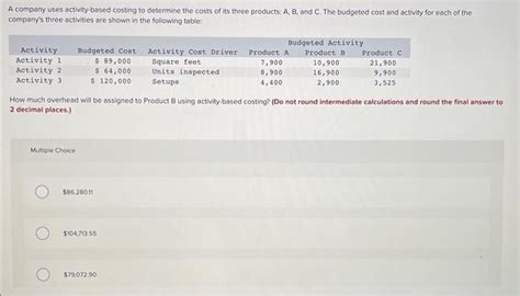 Solved A Company Uses Activity Based Costing To Determine