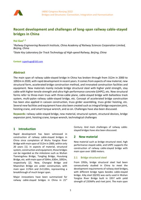 Pdf Recent Development And Challenges Of Long Span Railway Cable Stayed Bridges In China