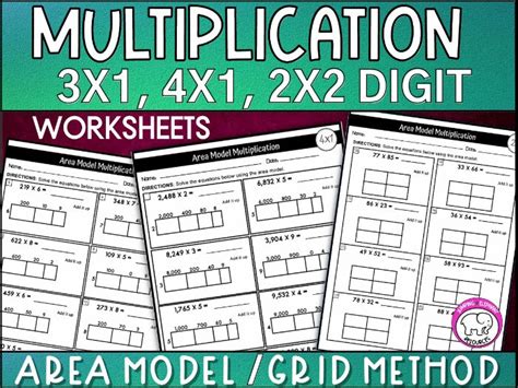 Grid Method Area Model Multiplication Worksheets Teaching Resources