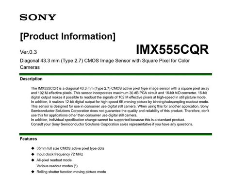 Sony 102mp Full Frame Sensor With 6k Video Imx555cqr Daily Camera News