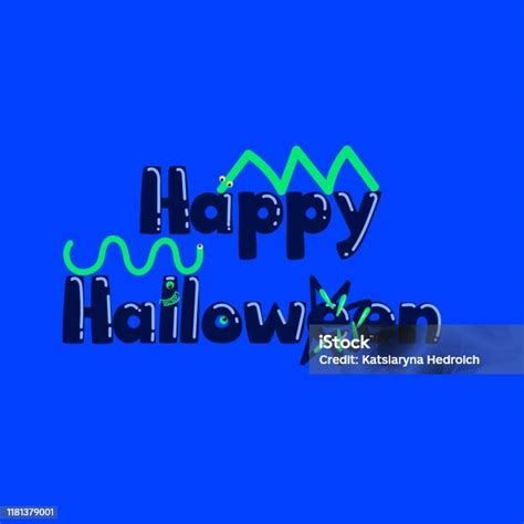 해피 할로윈 벡터 레터링입니다 한쪽 눈 벌레 Lohg 손톱휴일 서예 포스터 인사말 카드 파티 초대에 적합합니다 격리된 그림입니다