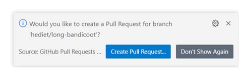 show button in scm view rather than a notification to prompt for creating a pr · issue 159035