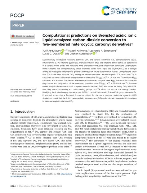 Pdf Computational Predictions On Brønsted Acidic Ionic Liquid Catalyzed Carbon Dioxide