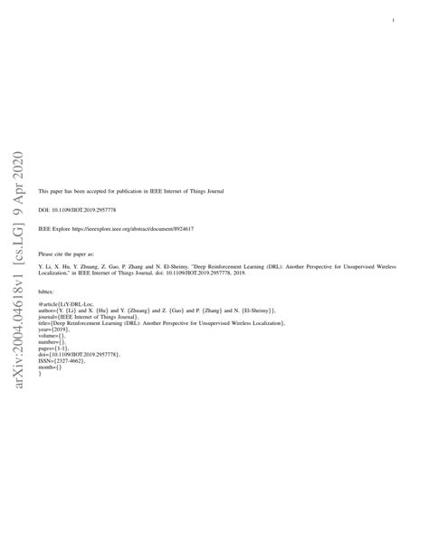 Pdf Deep Reinforcement Learning Drl Another Perspective For Unsupervised Wireless Localization