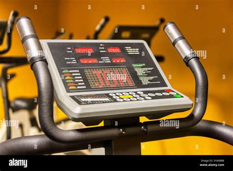 Treadmill At The Gym Close Up On The Handles And Control Panel Stock Photo Alamy
