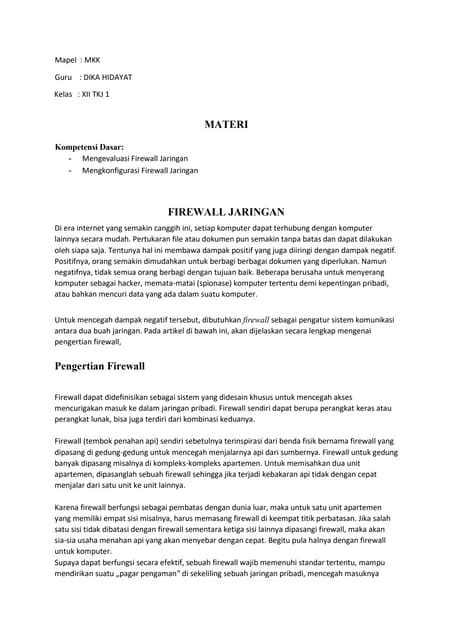 Materi Menjelaskan Tentang Firewal Secara Lengkap Pdf