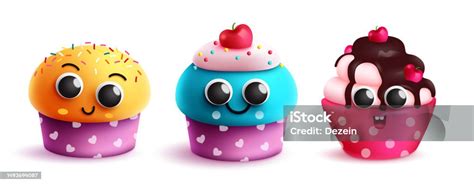 생일 컵 케이크 세트 벡터 디자인입니다 생일 컵케이크와 머핀의 다채로운 컬렉션 생일 케이크 초에 대한 스톡 벡터 아트 및 기타 이미지 생일 케이크 초 0명 가공의