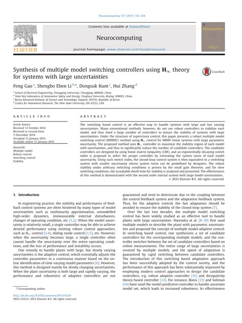 Pdf Synthesis Of Multiple Model Switching Controllers Using H ∞