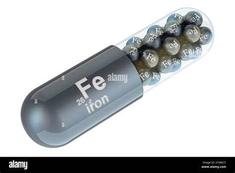 Capsule With Iron Fe Element 3d Rendering Isolated On White Background