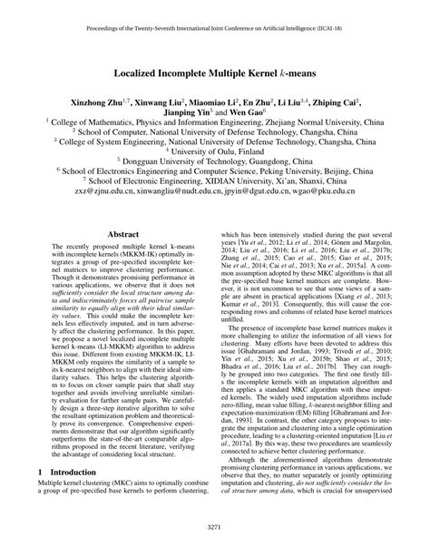 PDF Localized Incomplete Multiple Kernel K Means