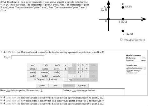 Solved Problem 16 Given Coordinate System Shown At Right Particle With Charge 76 Mc Sits At