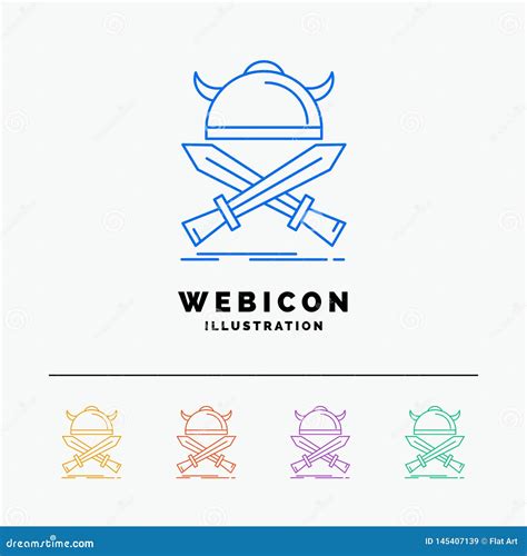 Battle Emblem Viking Warrior Swords 5 Color Line Web Icon Template Isolated On White Vector