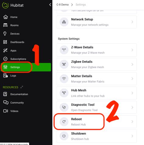 Reboot Settings Page Hubitat Documentation