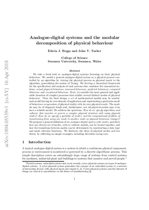 Pdf Analogue Digital Systems And The Modular Decomposition Of Physical Behaviour John V