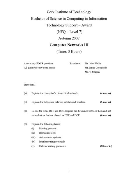 Basic Service Set Computer Networks Old Exam Paper Docsity