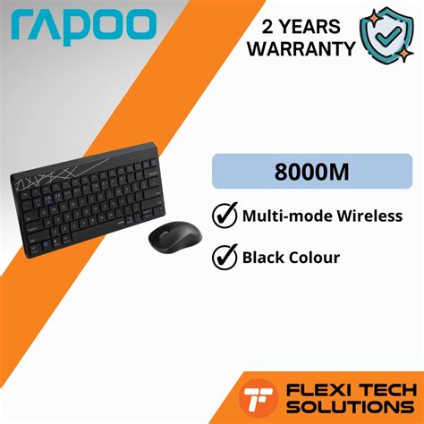 Rapoo 8000m Multi Mode Keyboard And Mouse Black Bluetooth Wireless Dongle Flexi Tech