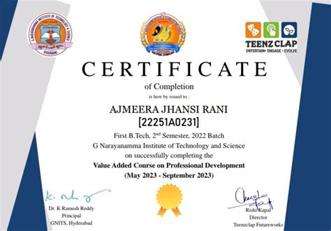 I Have Successfully Completed My Value Added Course On Professional Development In The Second