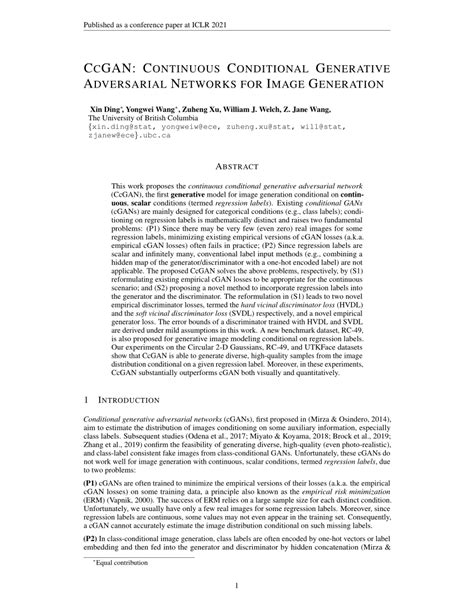 Pdf Ccgan Continuous Conditional Generative Adversarial Networks For Image Generation