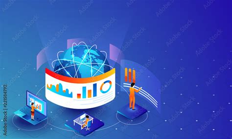 Miniature Business People Analysis Data On Shiny Blue Background For Global Data Analysis