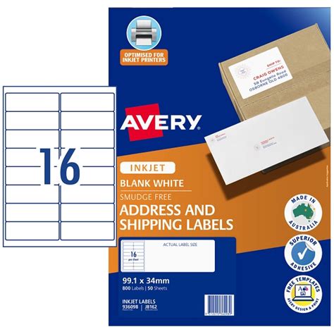 Avery® J8162 Inkjet Labels 991 X 341mm 16sheet 936098