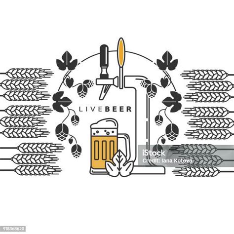 맥주 탭 홉 밀 맥주 머그잔 벡터 메뉴 레스토랑 맥주에 대 한 선 스타일에 로그인 합니다 격리 된 요소의 집합입니다 0명에 대한