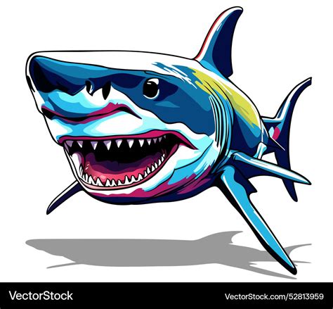 Colorful Portrait Of A Great White Shark Vector Image