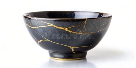 Stunning Black Kintsugi Cup Japanese Elegance Generative By Ai Stock Illustration Illustration