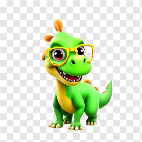 귀엽다 깜찍 아기자기 앙증맞다 만화 공룡 녹색 노란색 노랑색 비늘 큰 눈 주황색 안경 친근 친절 호의 미소 스마일 웃다 하하 찡긋 싱글벙글 3차원 렌더링 삼차원 렌더링 3d