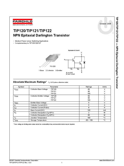 Tip120 Datasheet Bipolar Junction Transistor Transistor
