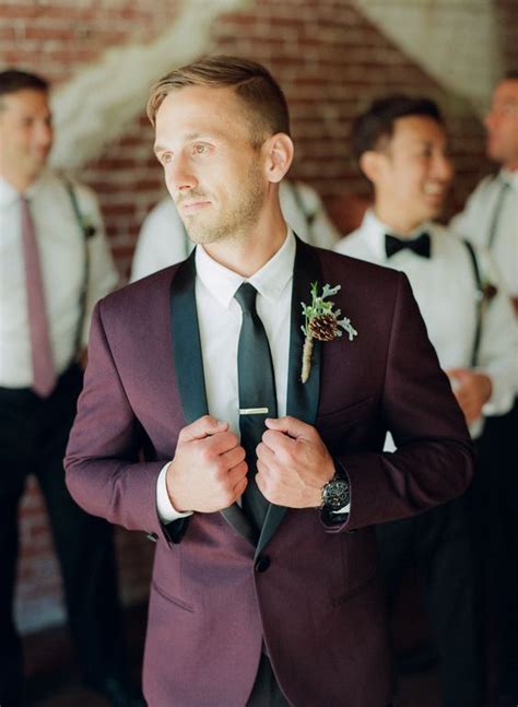 Black Suit Burgundy Tie Wedding