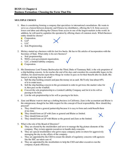 Chapter 6 Multiple Choice Questions Busn 11 Chapter 6 Business Formation Choosing The Form