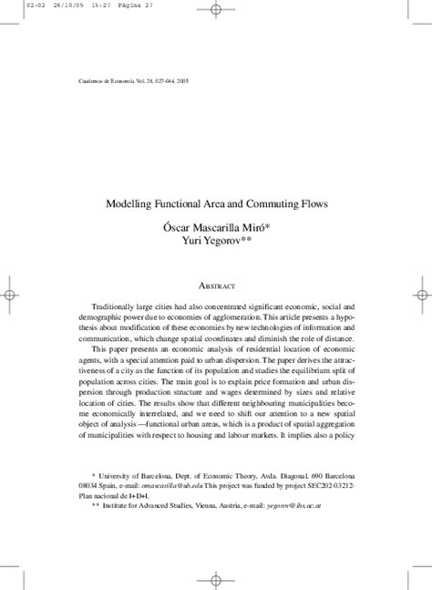 Pdf Modelling Functional Area And Commuting Flows
