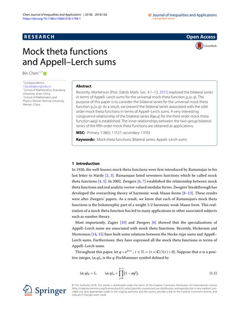 Pdf Mock Theta Functions And Appelllerch Sums