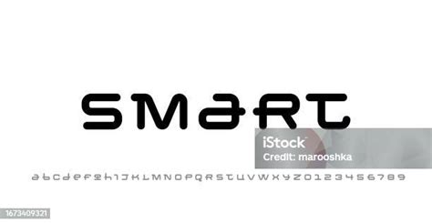 테크니컬 와이드 굵은 글꼴 사이버 알파벳 트렌디한 디지털 굵은 글씨체 A부터 Z까지의 둥근 글자 0부터 9까지의 숫자 벡터 일러스트레이션 10eps 벡터에 대한 스톡 벡터