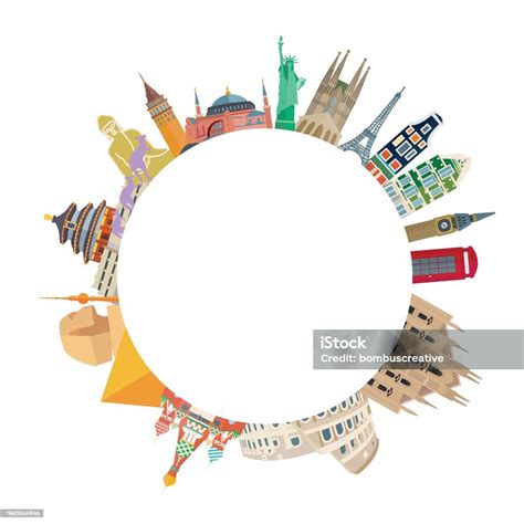 유명한 세계 건축물 여행 구성 지구본에 대한 스톡 벡터 아트 및 기타 이미지 지구본 여행 목적지 세계지도 Istock