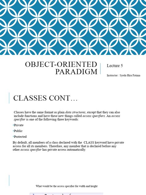 Oop Lecture 5 Pdf Class Computer Programming Method Computer