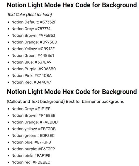 Notion Hex Codes In 2025 Coding Color Coding Notions