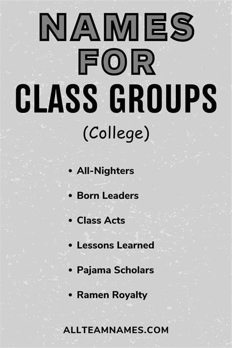 List Of Names For Class Groups In College Group Names Ideas Names