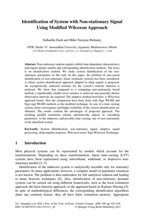 Pdf Identification Of System With Non Stationary Signal Using Modified Wilcoxon Approach