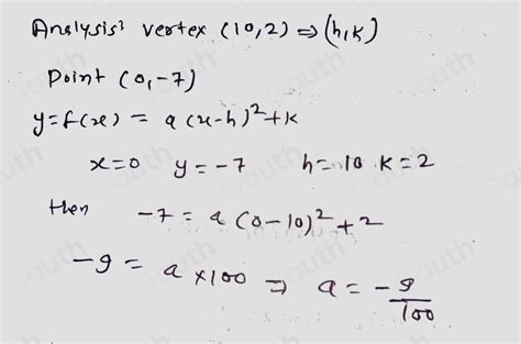 Solved A Quadratic Function Has Its Vertex At The Point The Function Passes Through The