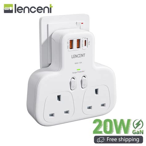 Lencent Surge Protected 2 Way Plug Adapter With 3 Usb Slots Multi Plug Extension Double Plug