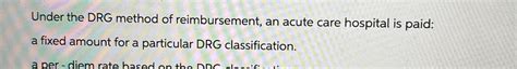 Solved Under The Drg Method Of Reimbursement An Acute Care