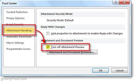 how to disable attachment preview in outlook 2010
