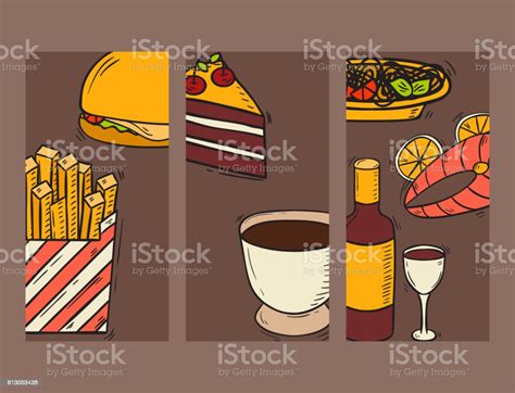 벡터 카드 신선한 패스트 푸드 손으로 그려진된 식당 조식 케이크 디자인 부엌 건강에 해로운 디저트 다중 색상에 대한 스톡 벡터 아트 및 기타 이미지 Istock