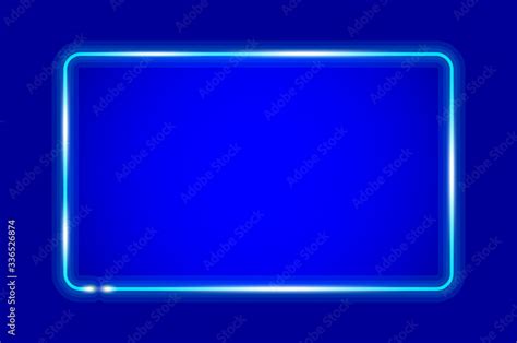 Glowing Rounded Rectangular Neon Frame Blue Background Realistic Vector Illustration Stock