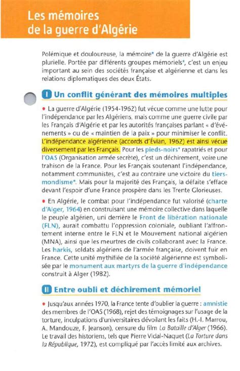 Les Mémoires De La Guerre Dalgérie Histoire Géographie